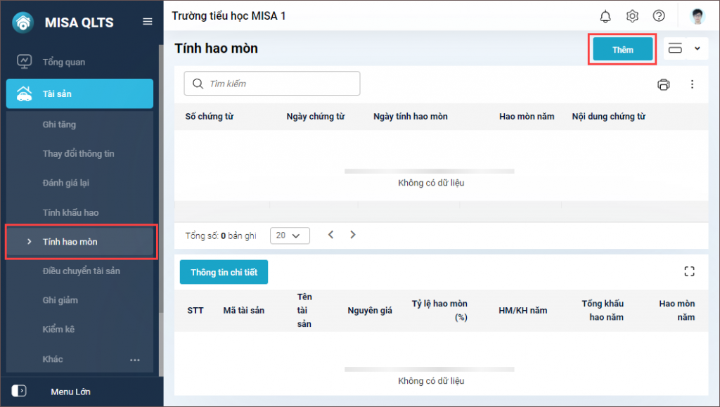 Tính hao mòn – Help MISA QLTS
