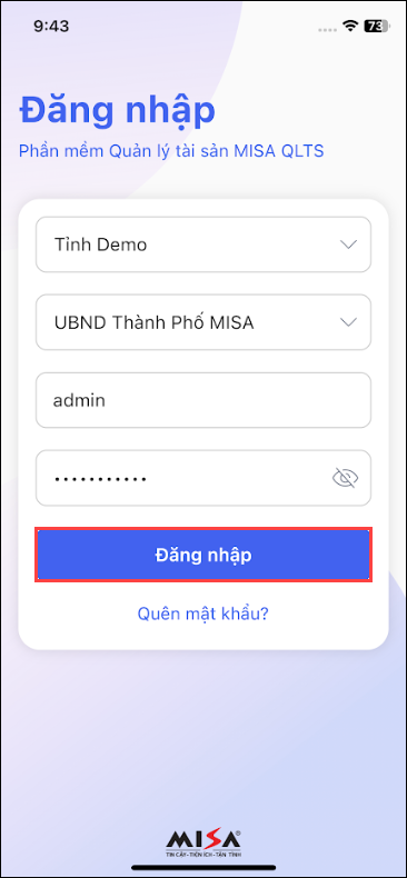 Đăng nhập ứng dụng MISA QLTS – Help MISA QLTS