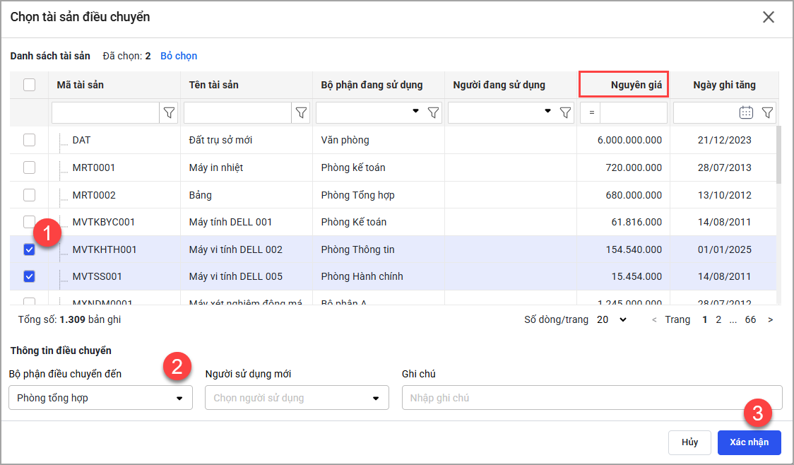 Điều chuyển tài sản trong đơn vị – Help MISA QLTS